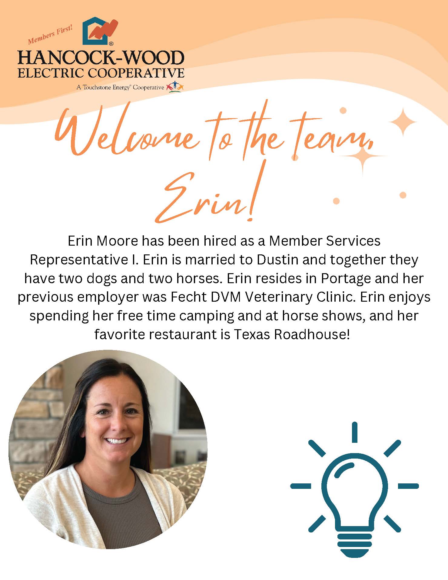 Welcome, Erin! | Hancock-Wood Electric Cooperative, Inc